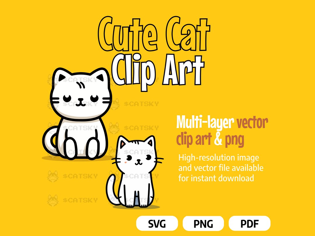 Cute Kittens Clipart, SVG, PNG, or PDF Digital Download by Catsky ...