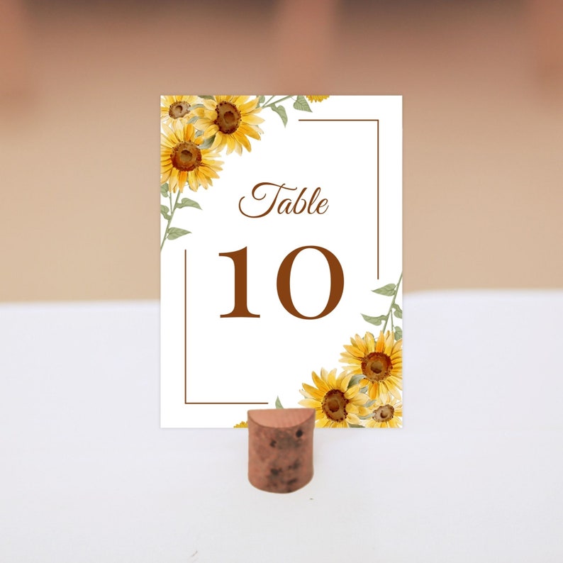 Wedding Table Number Sign Template SUNFLOWERS, Instant Download ...
