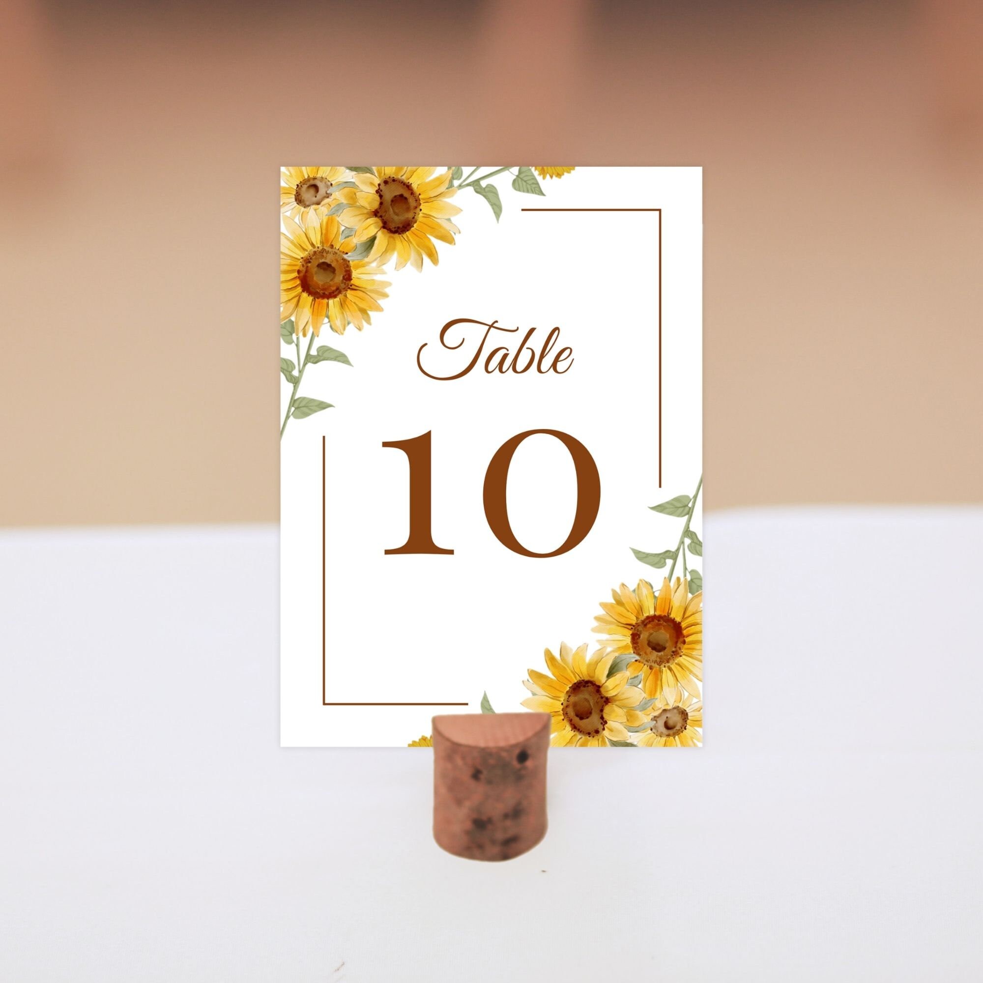 Wedding Table Number Sign Template SUNFLOWERS, Instant Download ...