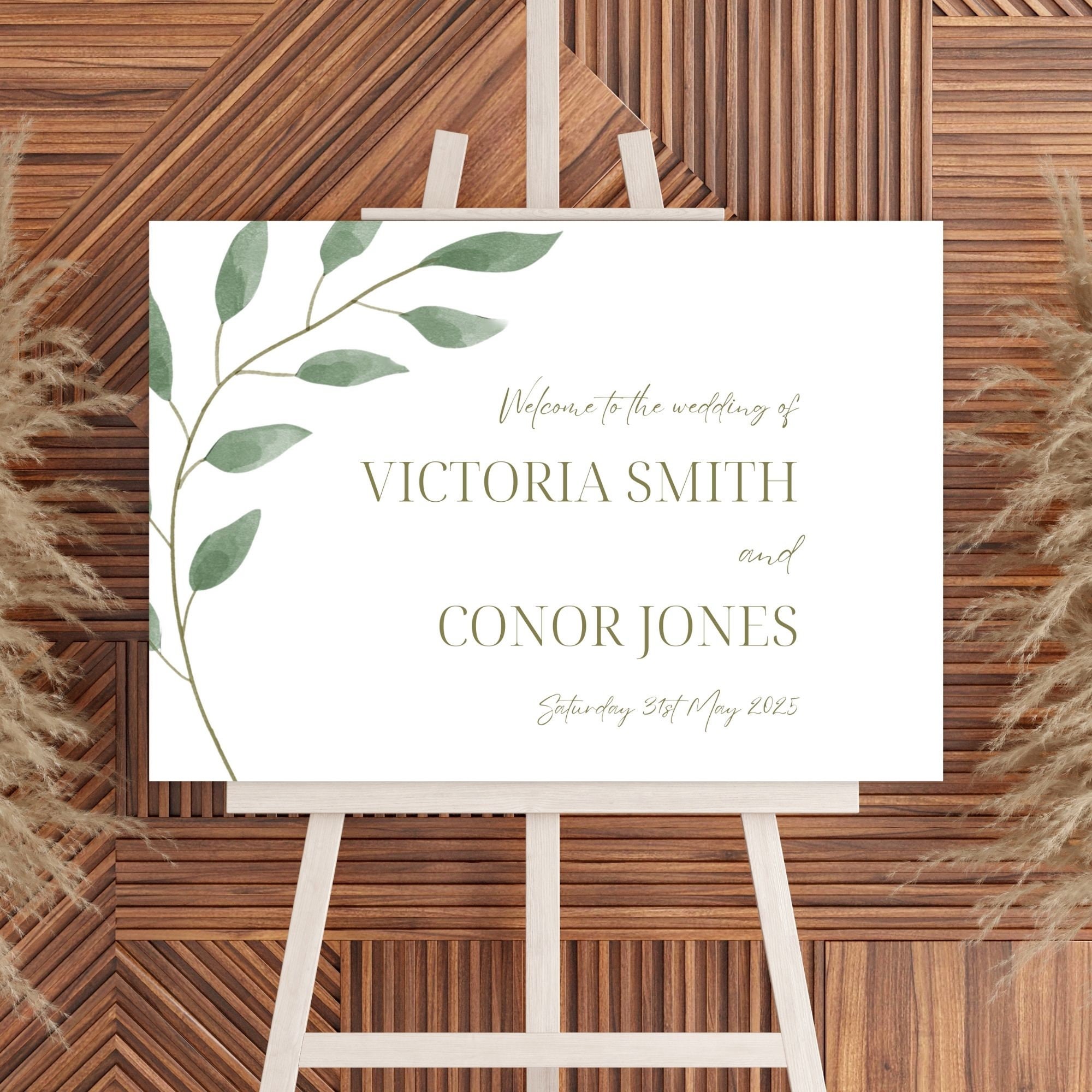 Wedding Welcome Sign Template GREEN LEAF, Instant Download, Editable ...