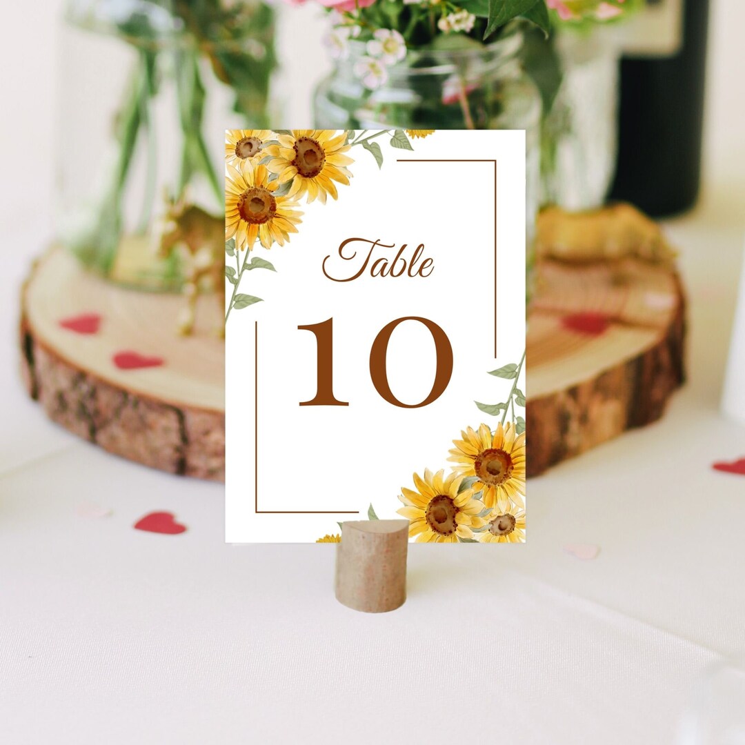 Wedding Table Number Sign Template SUNFLOWERS, Instant Download ...