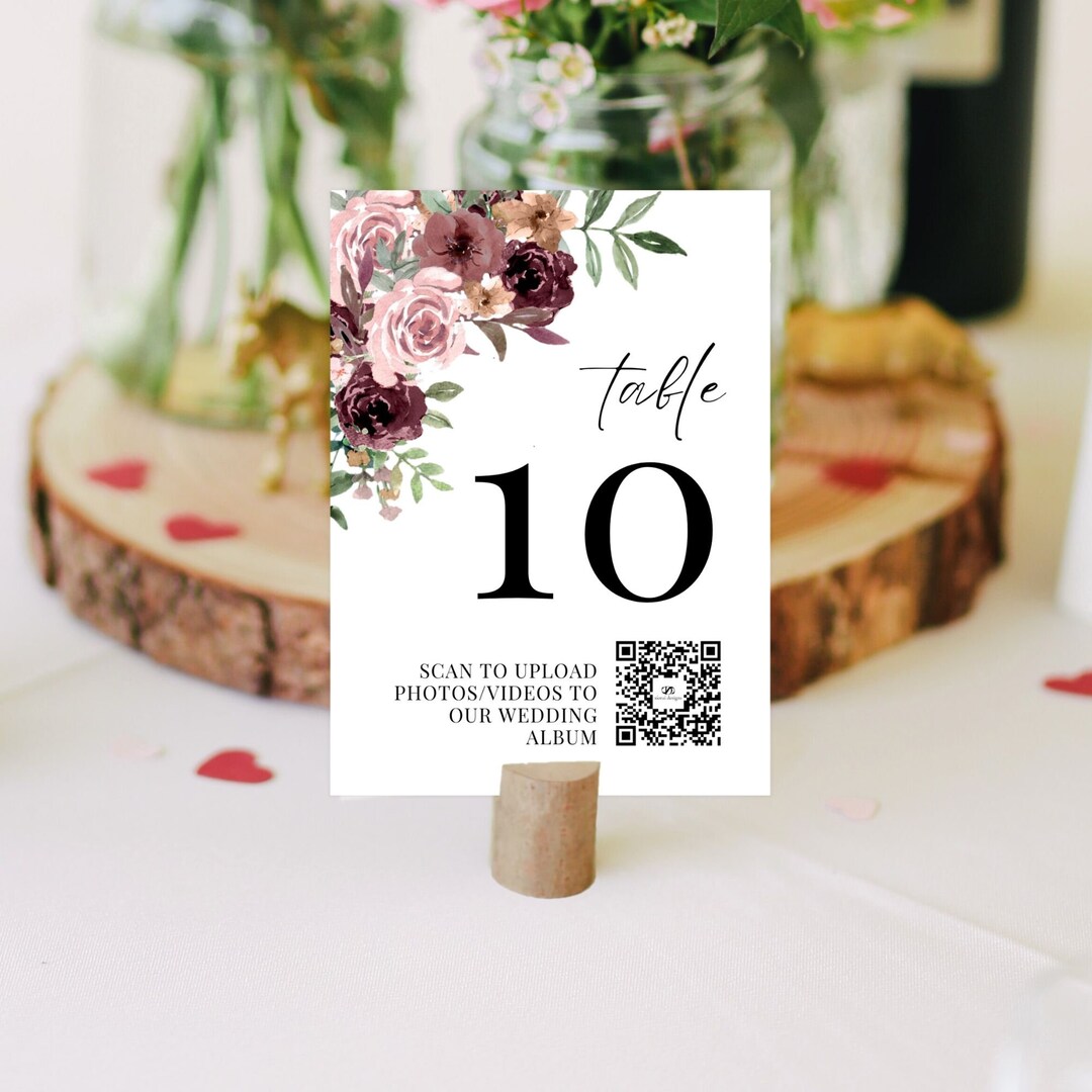 Wedding Table Number Sign Template DUSTY ROSE 2 QR Code, Instant ...
