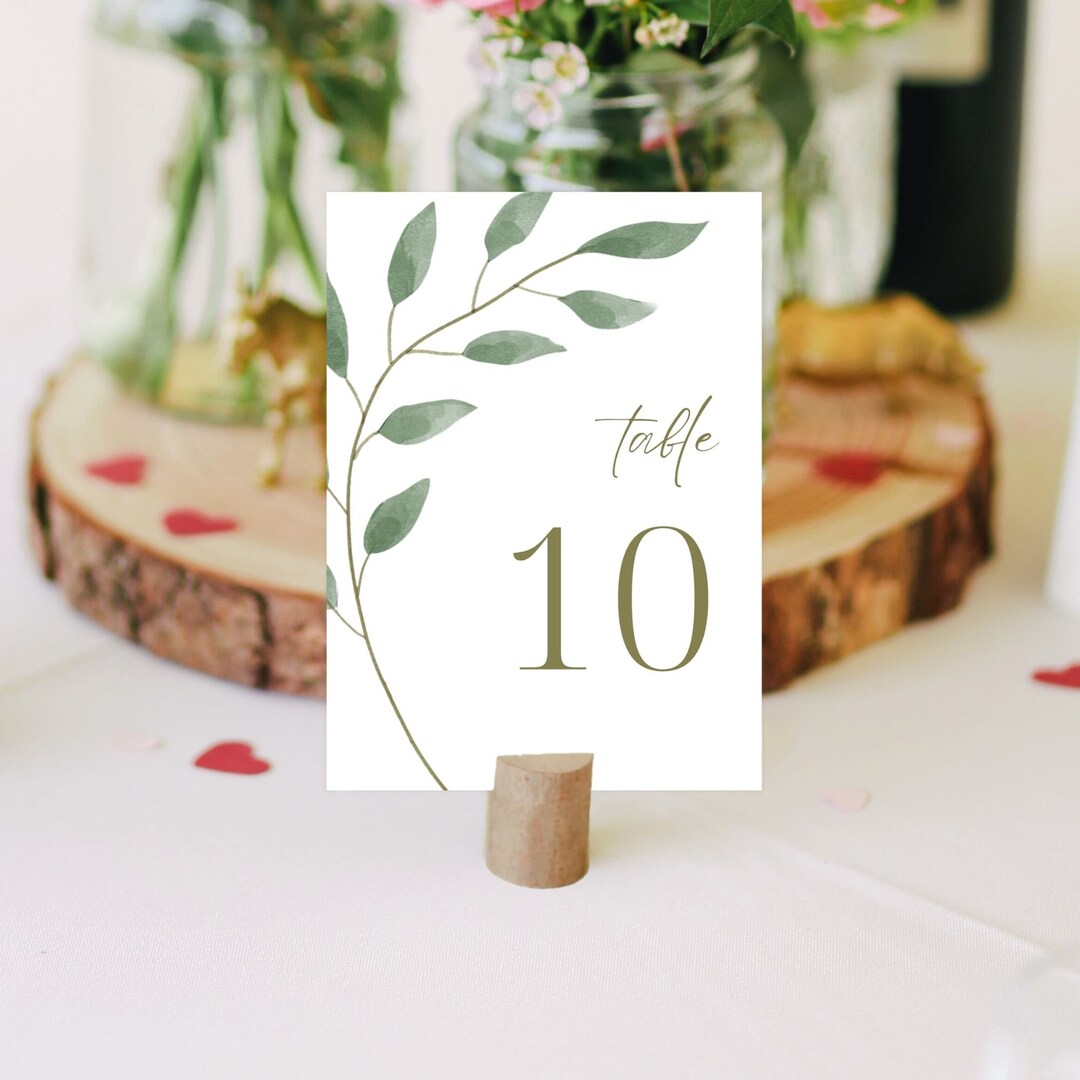 Wedding Table Number Sign Template GREEN LEAF, Instant Download ...