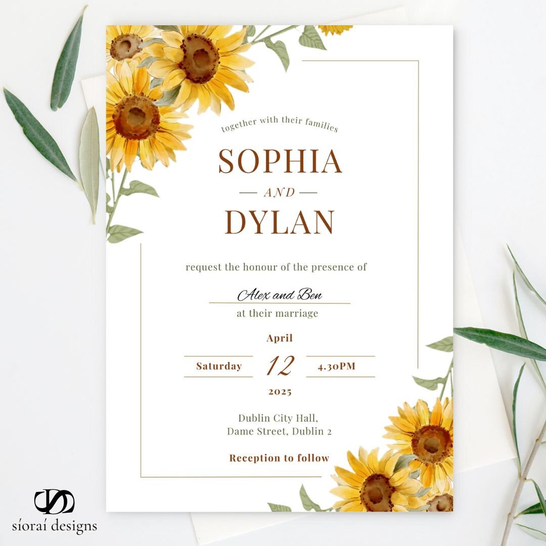 SUNFLOWERS Wedding Invitation Template, Printable Wedding Invite ...
