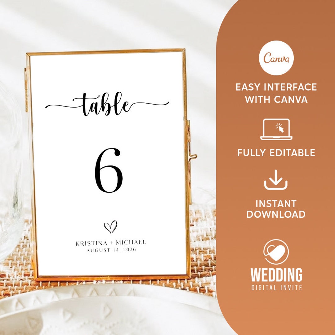 Modern Table Numbers Template, Minimal Table Numbers, Minimal Wedding ...