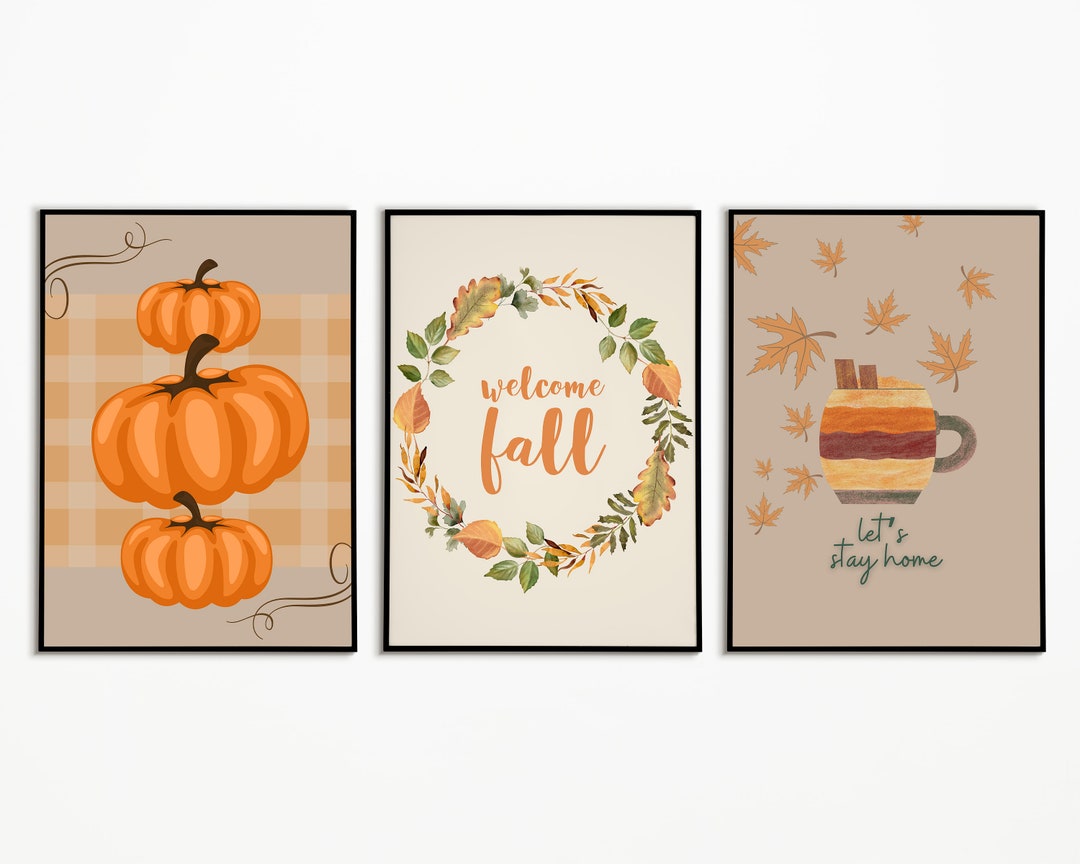 Fall Print Set of 3 Fall Printable Wall Art Orange Fall - Etsy