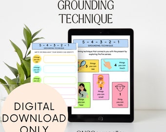 5-4-3-2-1 Grounding Exercise Worksheet, Therapy Worksheets, Grounding ...