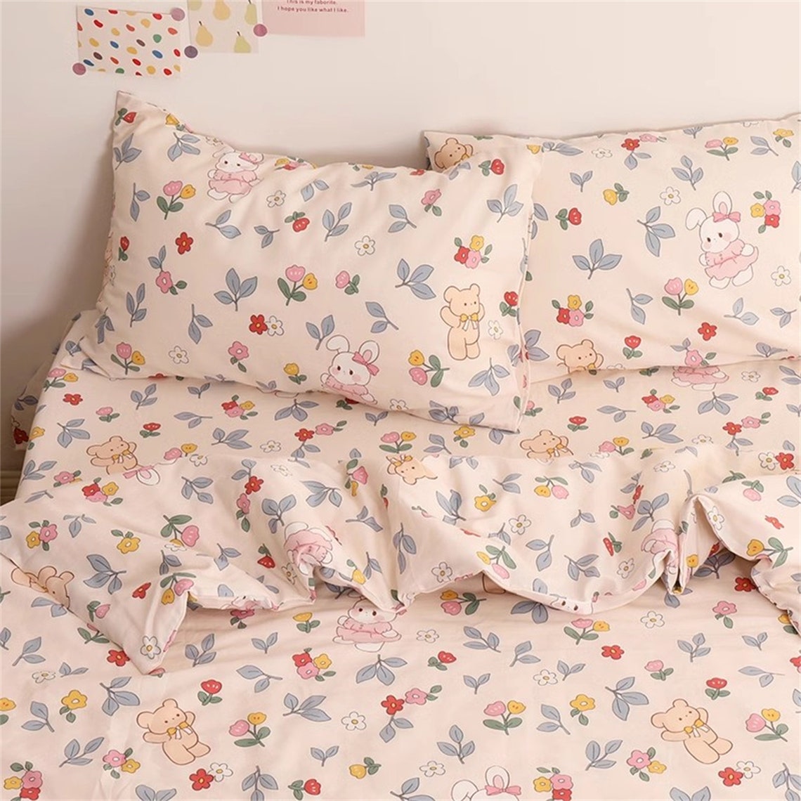 New Cartoon Floral Bedding Set Cute Animals Duvet Cover 100% Cotton ...