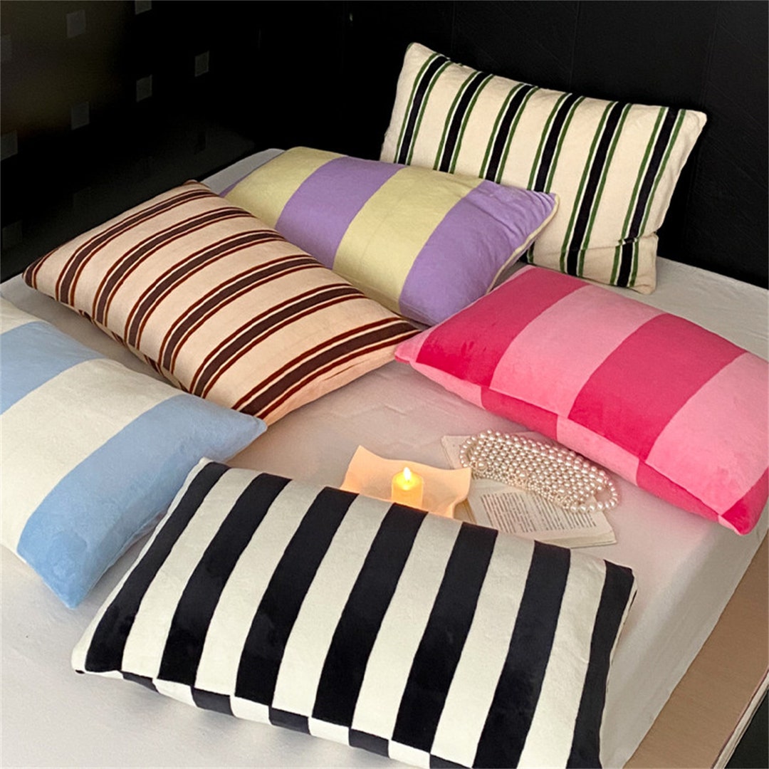 Soft Velvet Pillowcases Striped Pillow Shams in Winter Striped ...
