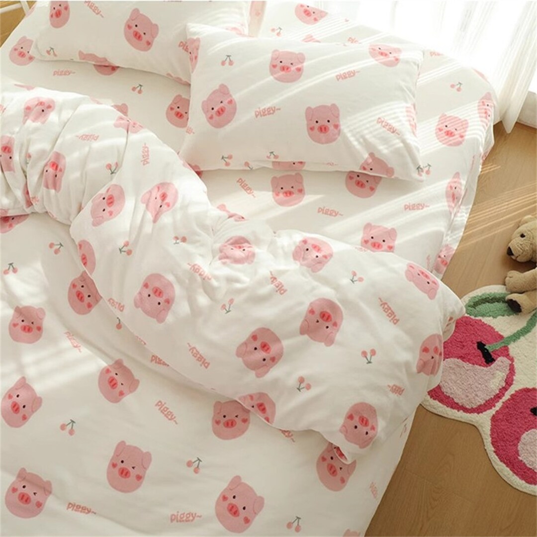 Soft Velvet Duvet Cover Set Cute Pink Pig Bedding Set Warm Velvet ...