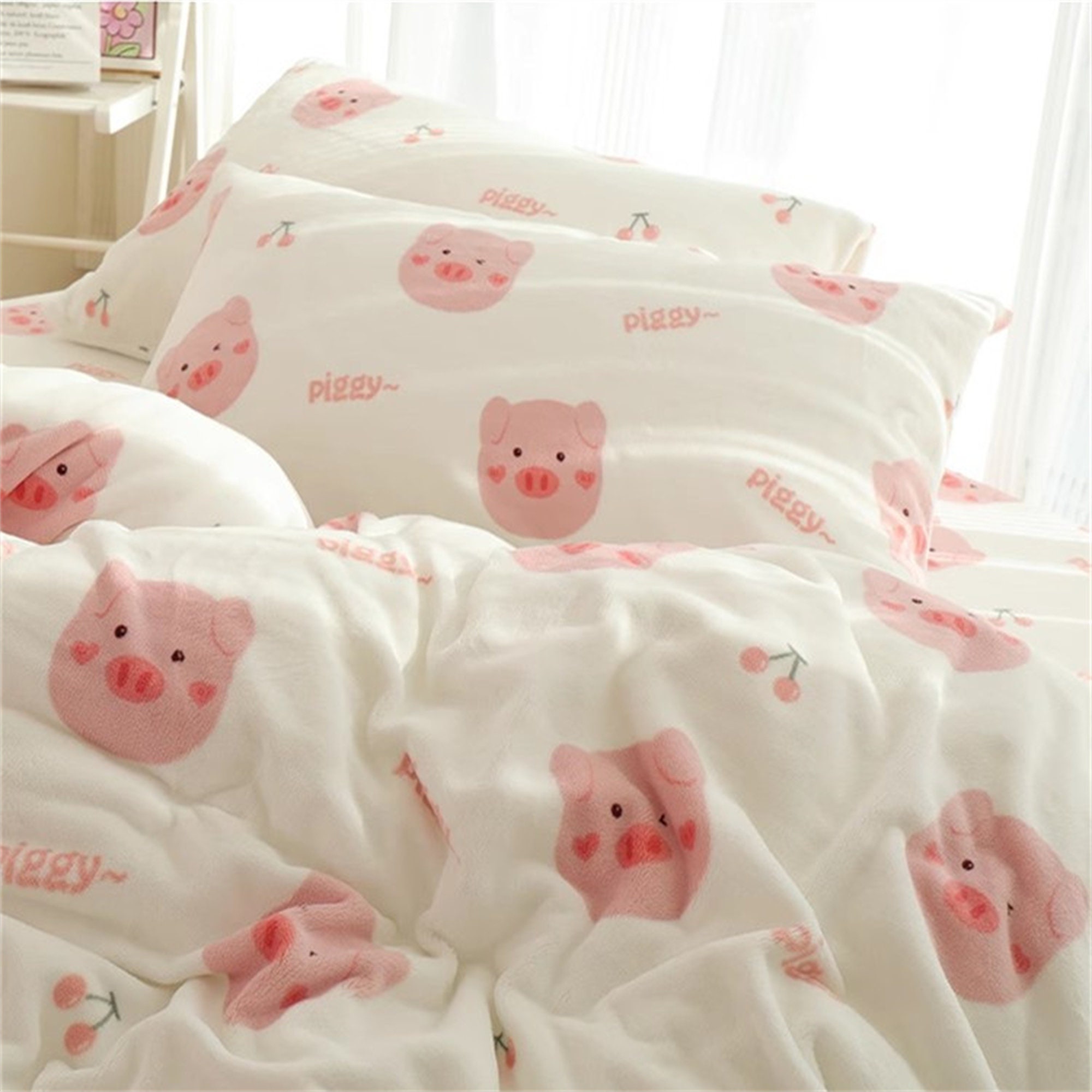 Soft Velvet Duvet Cover Set Cute Pink Pig Bedding Set Warm Velvet ...