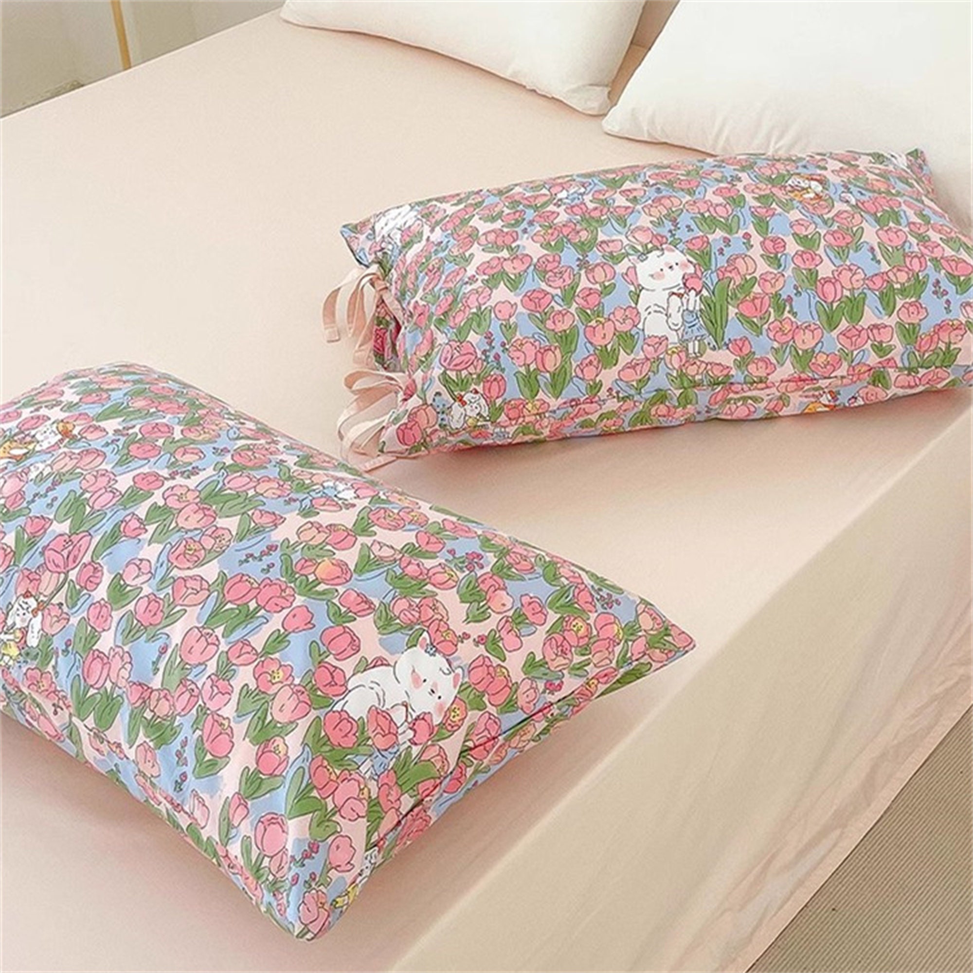 Tulip Pillowcases Pink Floral Pillow Shams Sheep Pillowcases Handmade ...