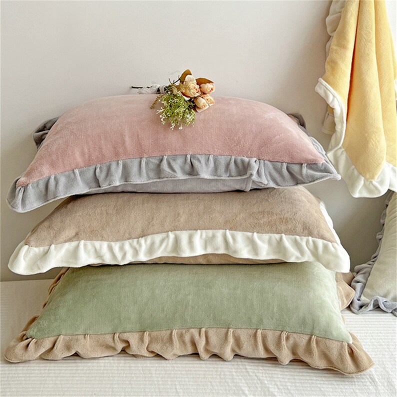 Multicolored Velvet Pillowcases Ruffled Pillowcase Standard Pillow ...