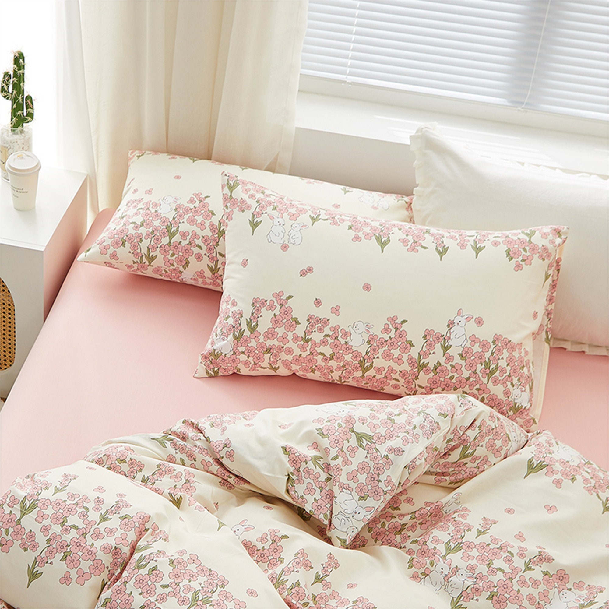 Floral Pillowcases Rabbit Flower Pillow Shams Floral Dorm Bedding 19x ...