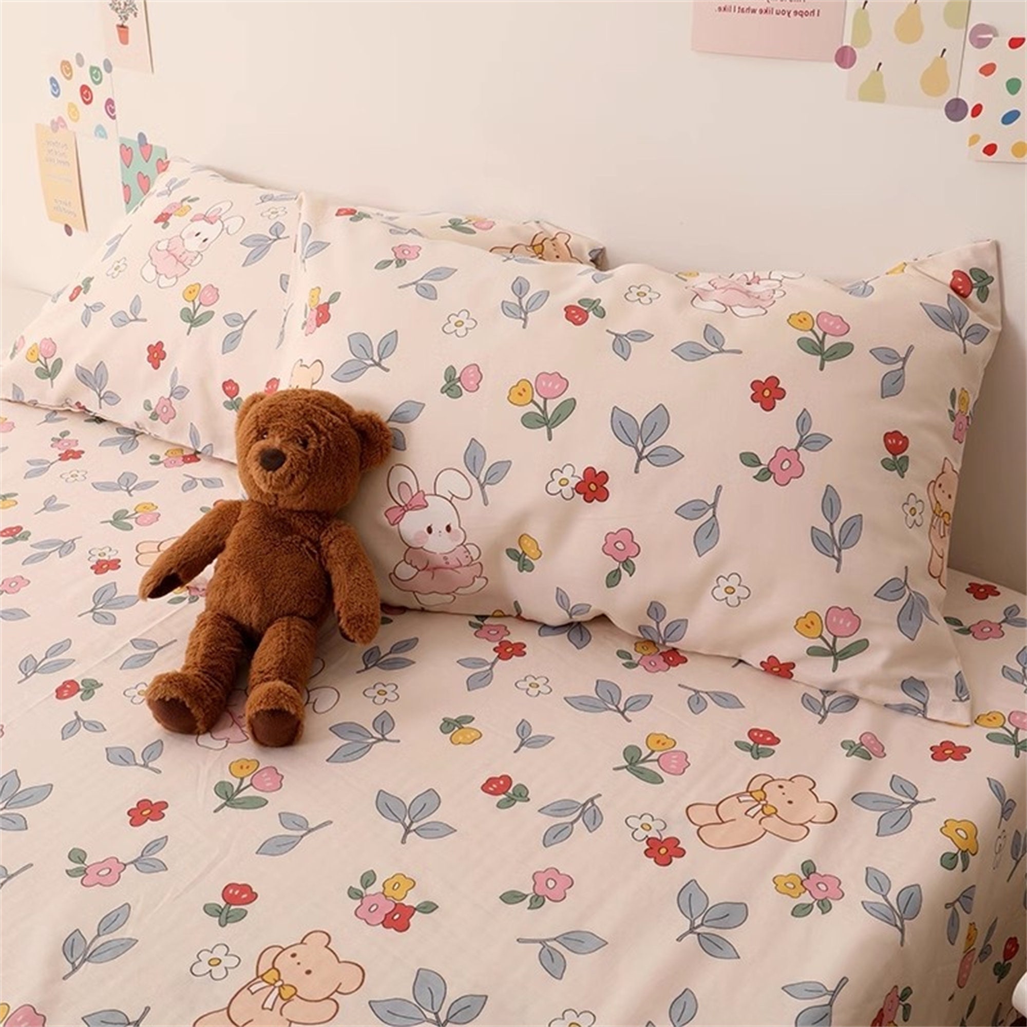 New Cartoon Floral Bedding Set Cute Animals Duvet Cover 100% Cotton ...