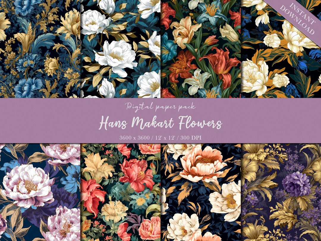 Hans Makart Flowers Seamless Pattern, Flower Pattern, Scrapbook Paper ...