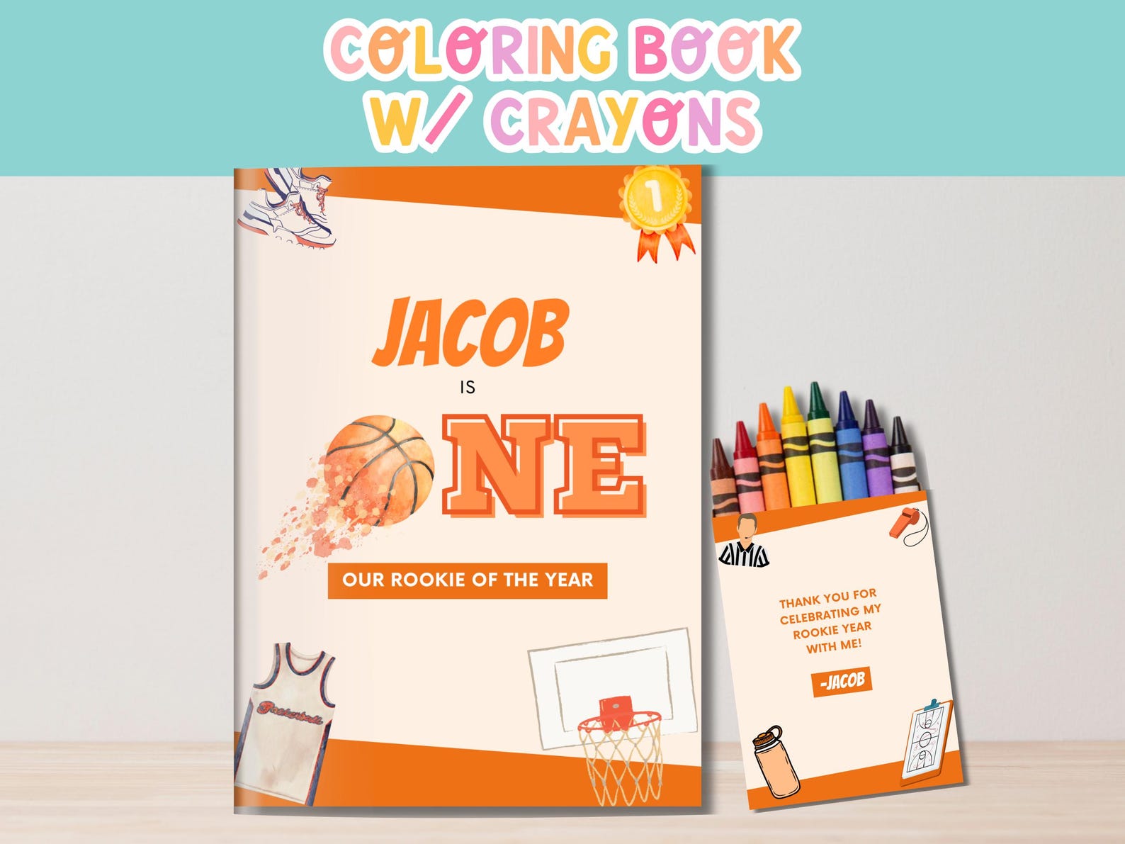 Custom Basketball Coloring Book Crayon Set - Rookie of the Year ...
