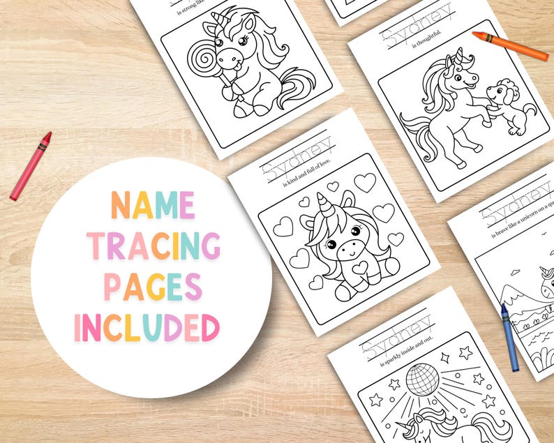 Custom Unicorn Coloring Book, Personalized Name, Tracing Pages ...