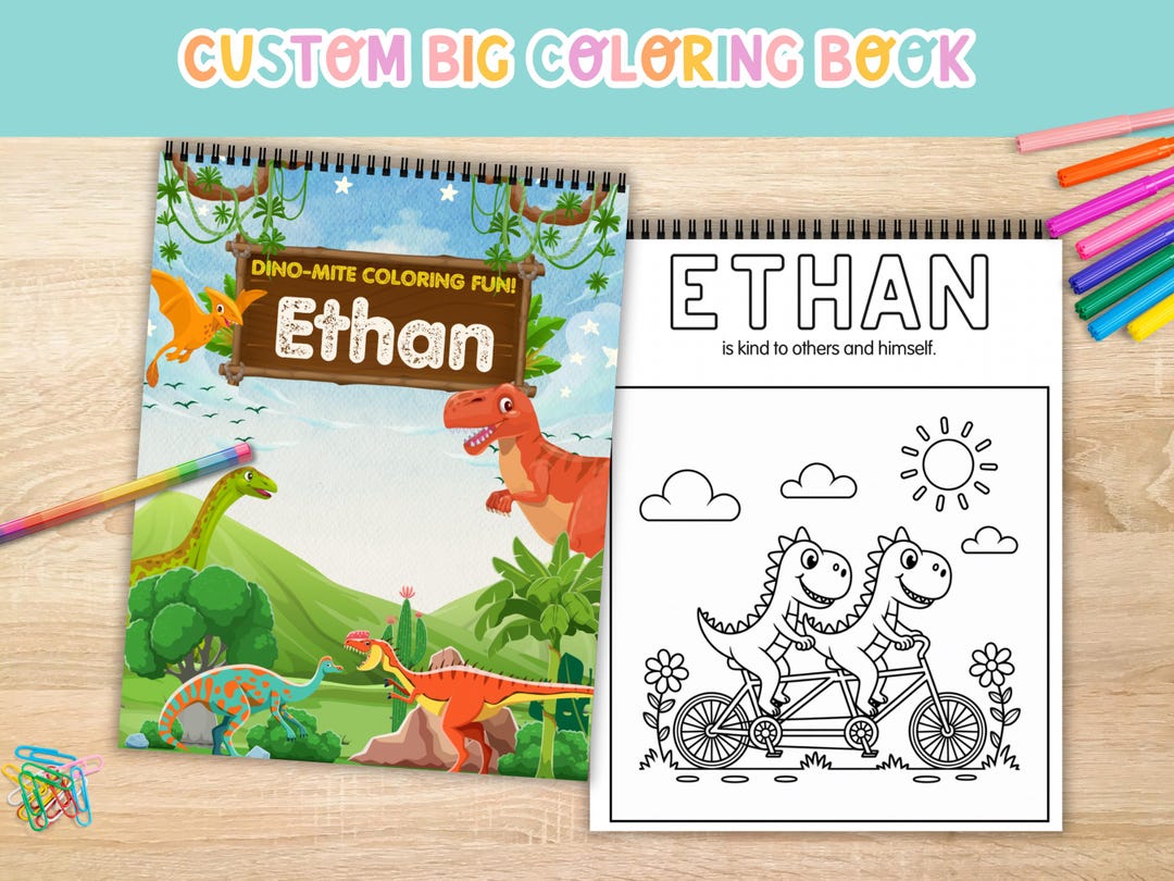 Custom Coloring Book for Kids, Big Personalized Dinosaur Pages W ...
