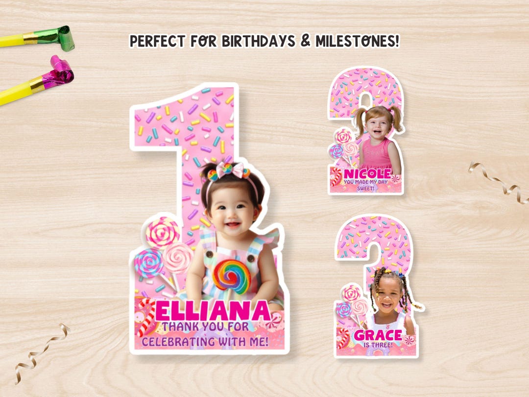 Custom Party Favor Stickers, Birthday Photo Label, Candyland Sweet ...
