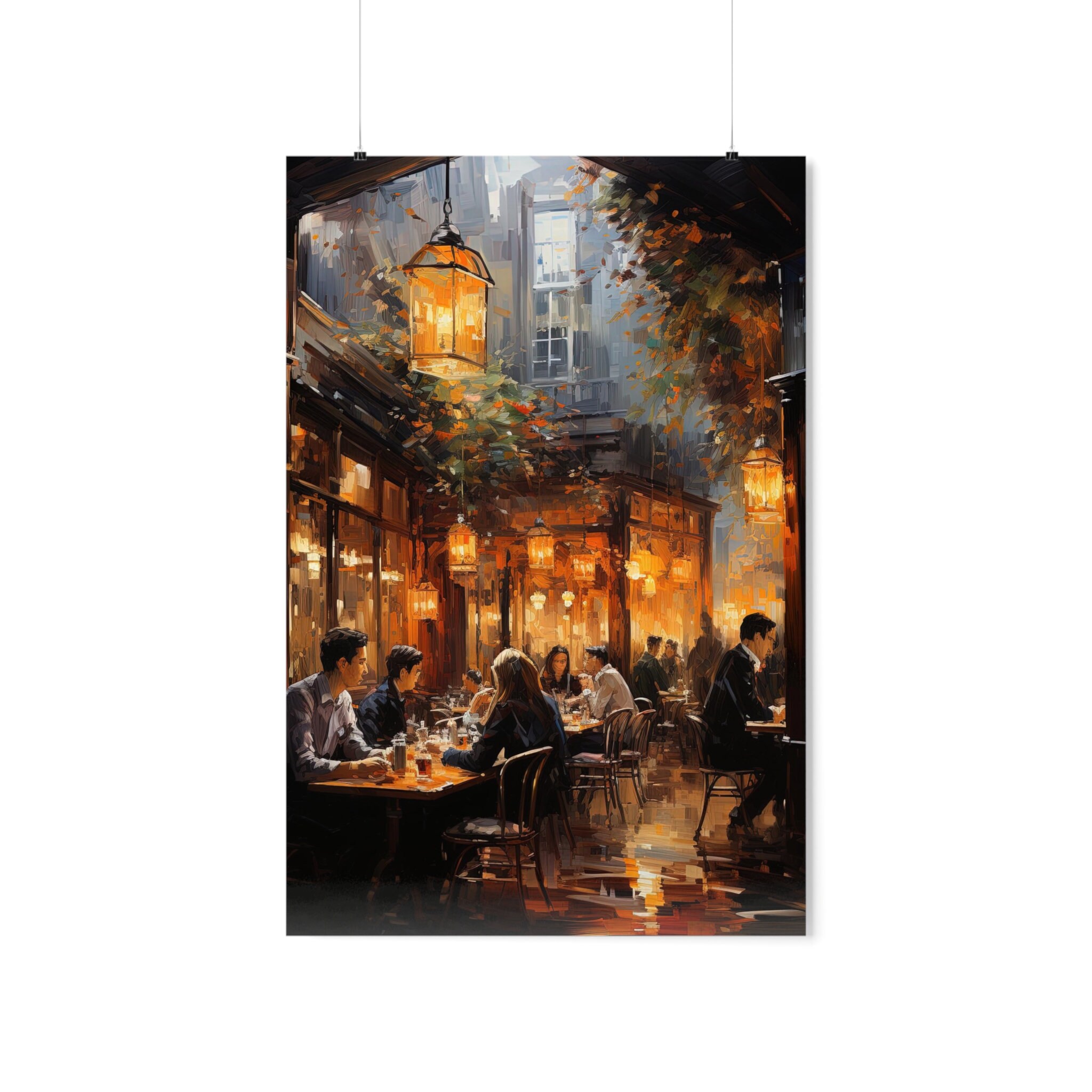 Bustling Cafe Scene, Wall Art, Painting, Home Decor, Impressionistic ...