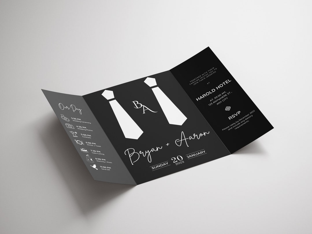 LGBTQ Minimalist Wedding Invitation Gatefold Gay Wedding Invitation ...