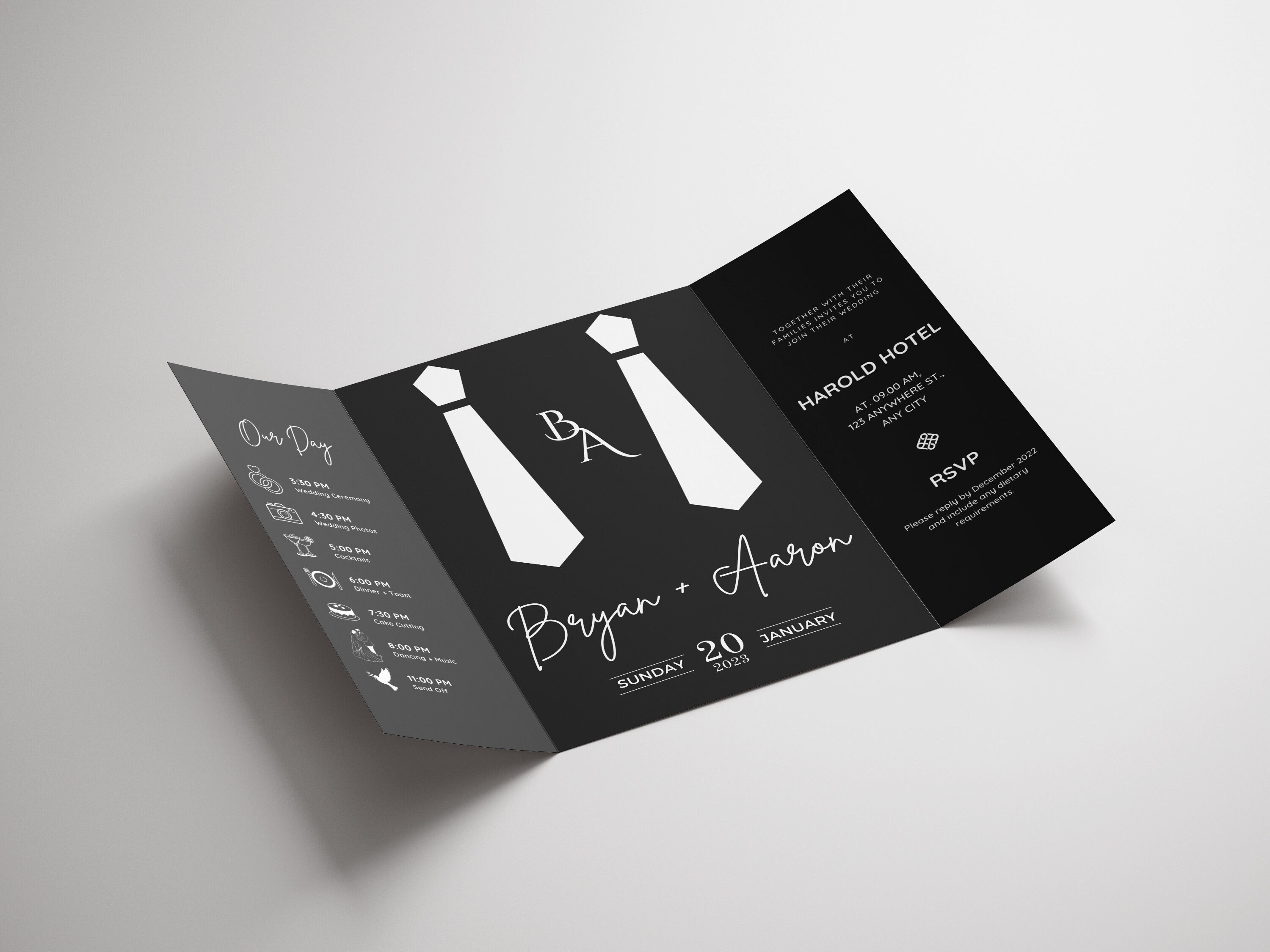 LGBTQ Minimalist Wedding Invitation Gatefold Gay Wedding Invitation ...