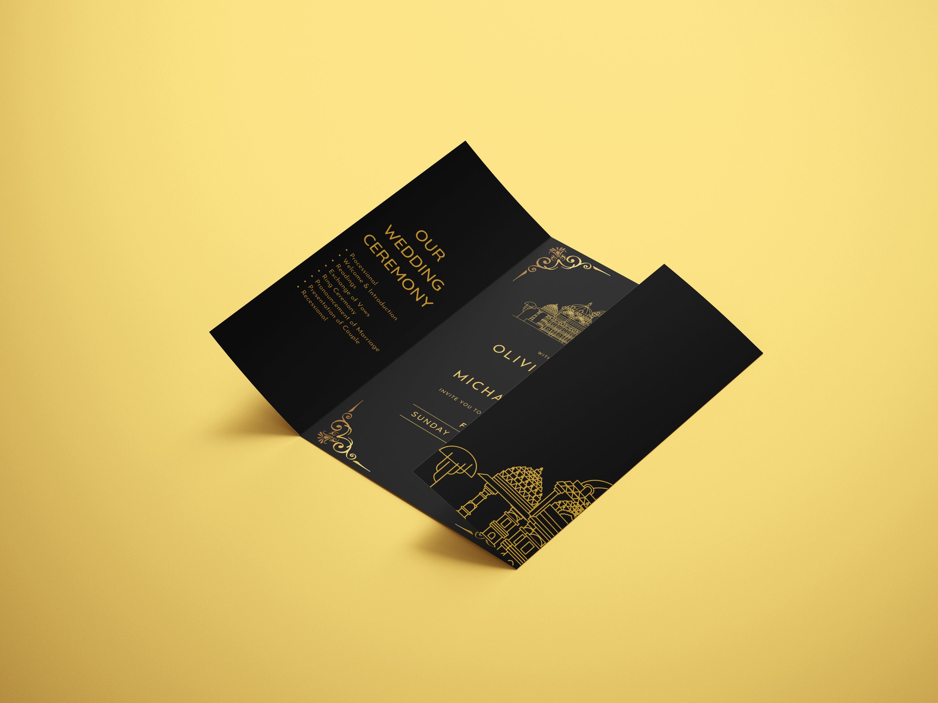 Elegant Temple Wedding Invitation Gatefold Wedding Invitation Folded ...