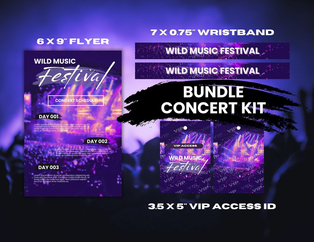 Printable Music Festival Kit, Concert Flyer, VIP Pass (canva Template ...