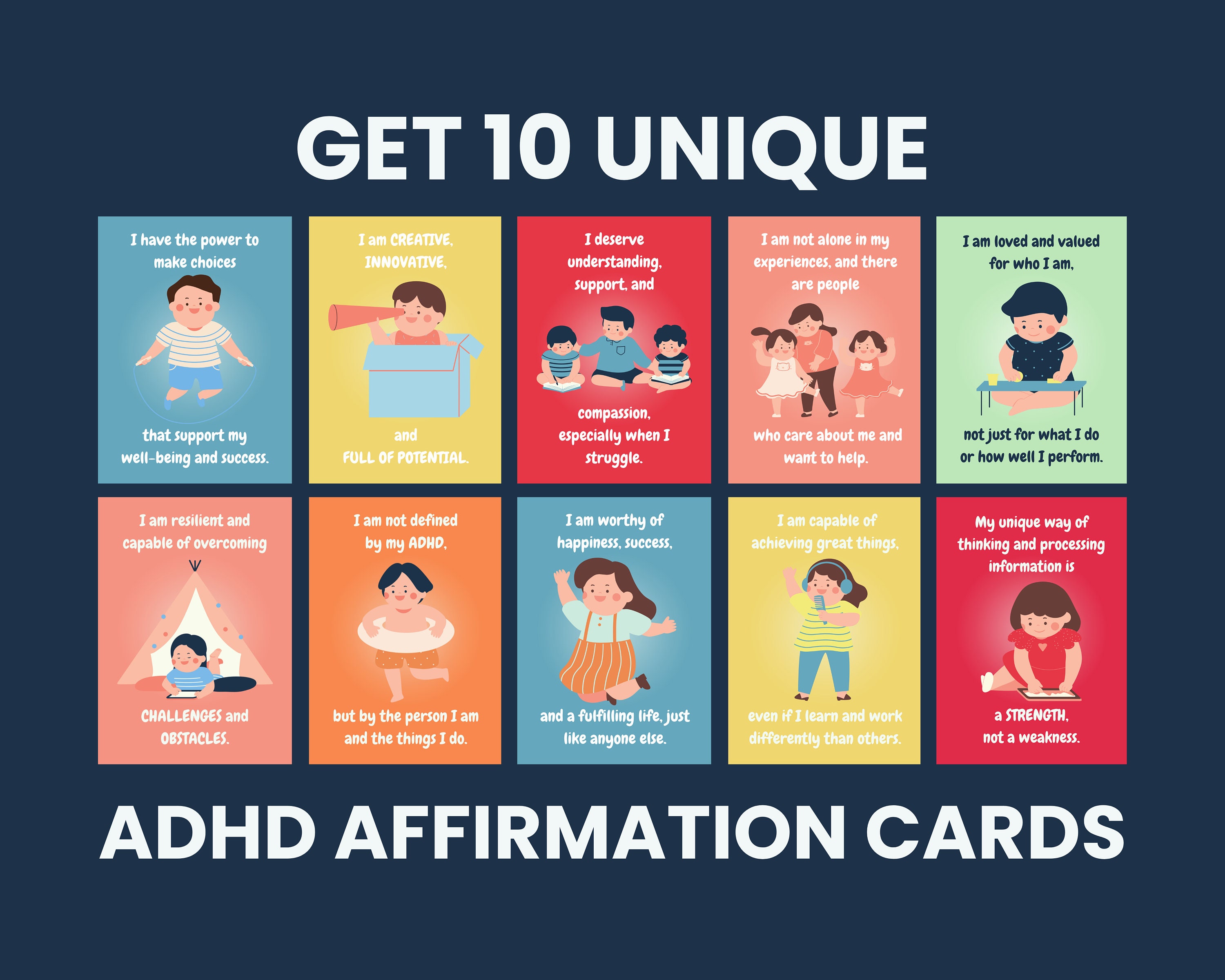 ADHD Affirmation Cards, Affirmation Cards, Kids Graphic Affirmation ...