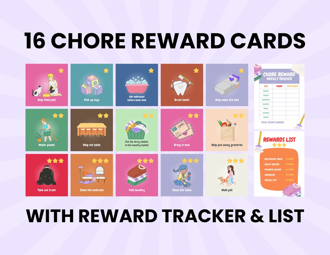 Printable Editable Chore Reward Cards With Tracker for Kids, Chore and ...