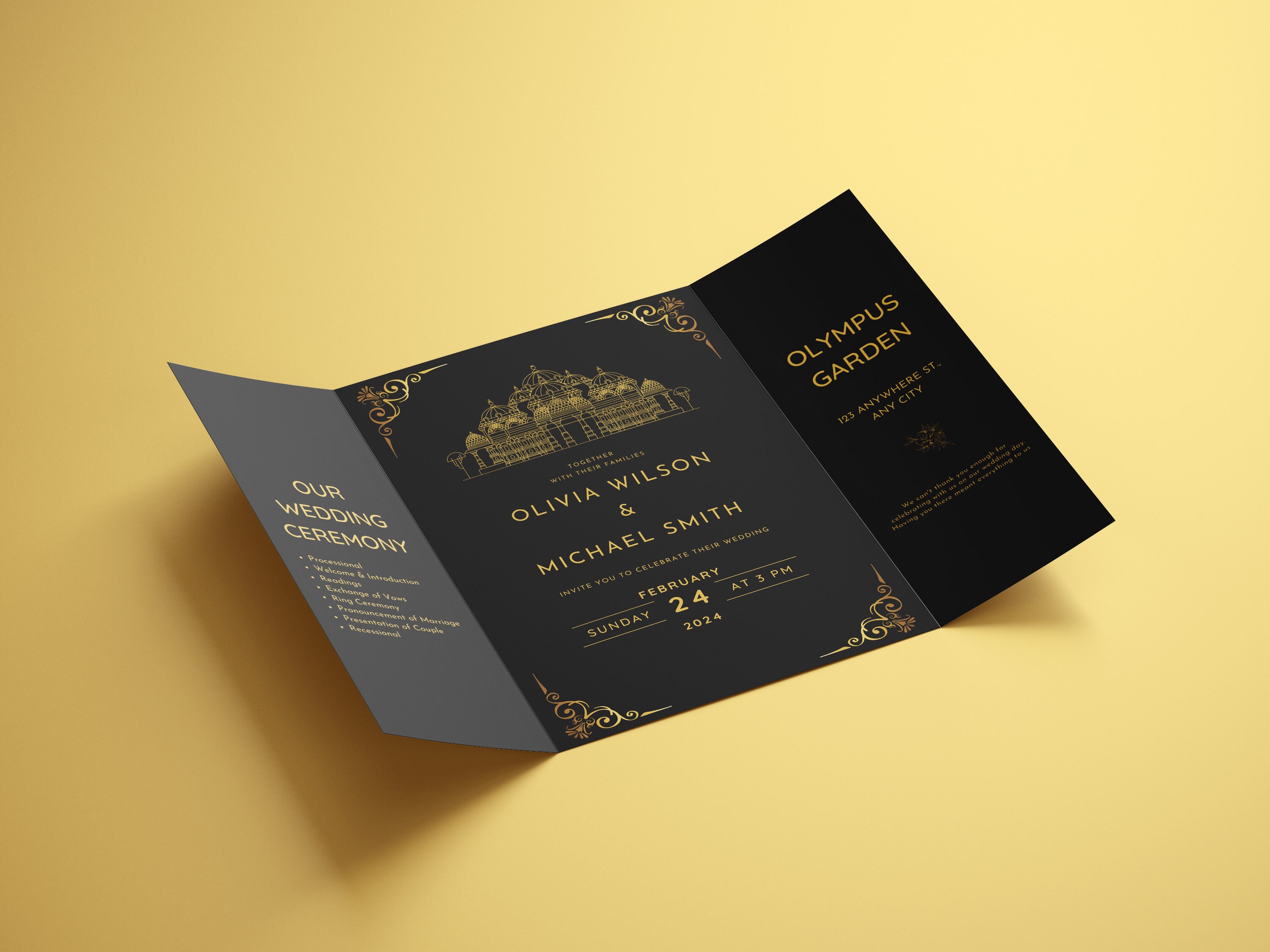 Elegant Temple Wedding Invitation Gatefold Wedding Invitation Folded ...