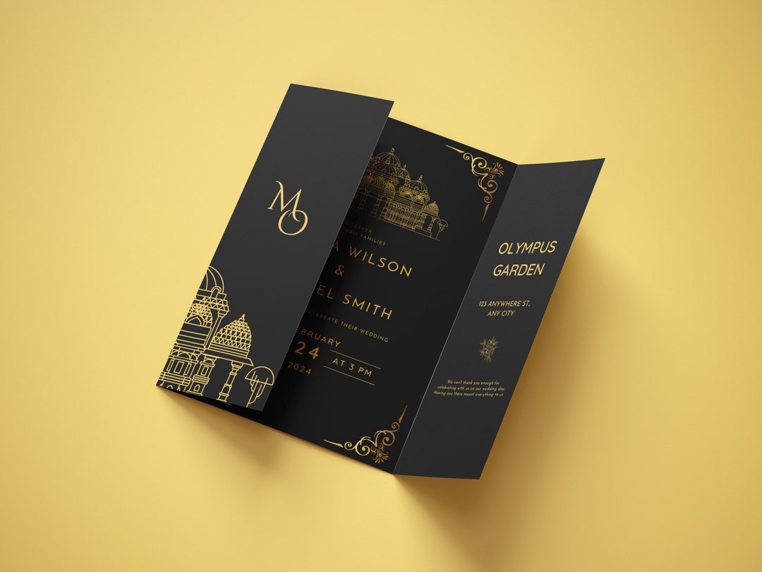 Elegant Temple Wedding Invitation Gatefold Wedding Invitation Folded ...