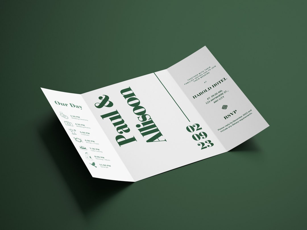 Green Modern Gatefold Wedding Invitation Elegant Classic Wedding ...