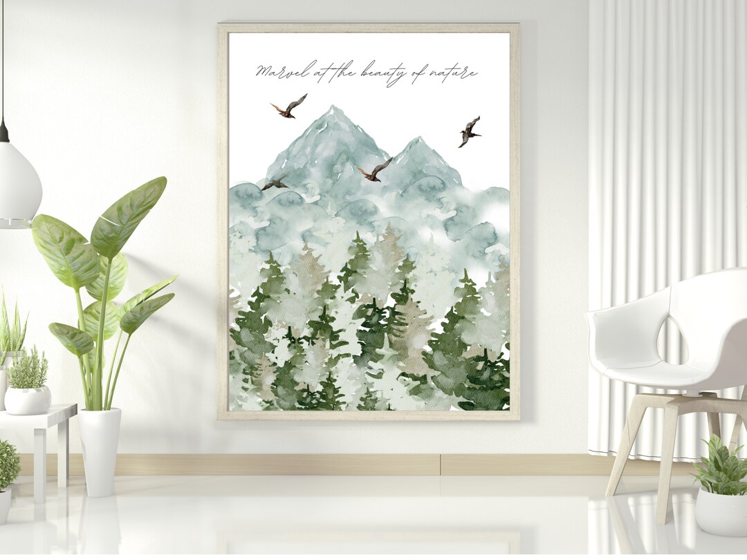 Watercolor Forest Printable, Trees Watercolor, Digital Wall Art ...