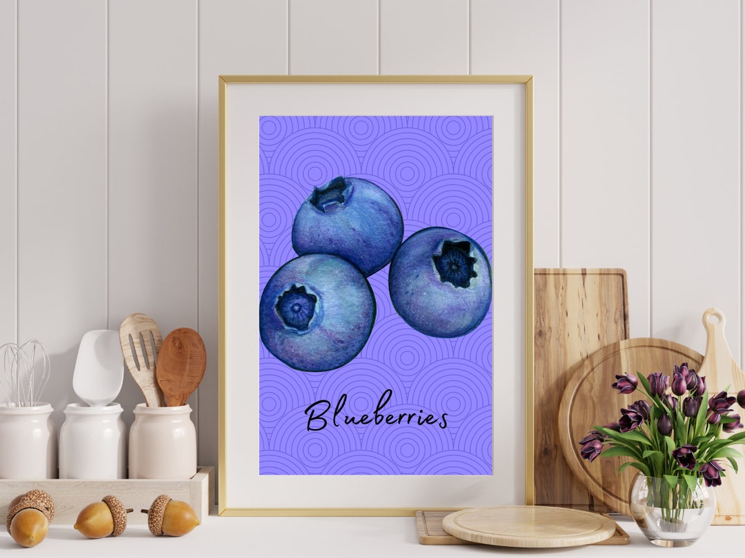 Blueberry Fruit Wall Art, Fruit Printable Art, Blueberry Print ...