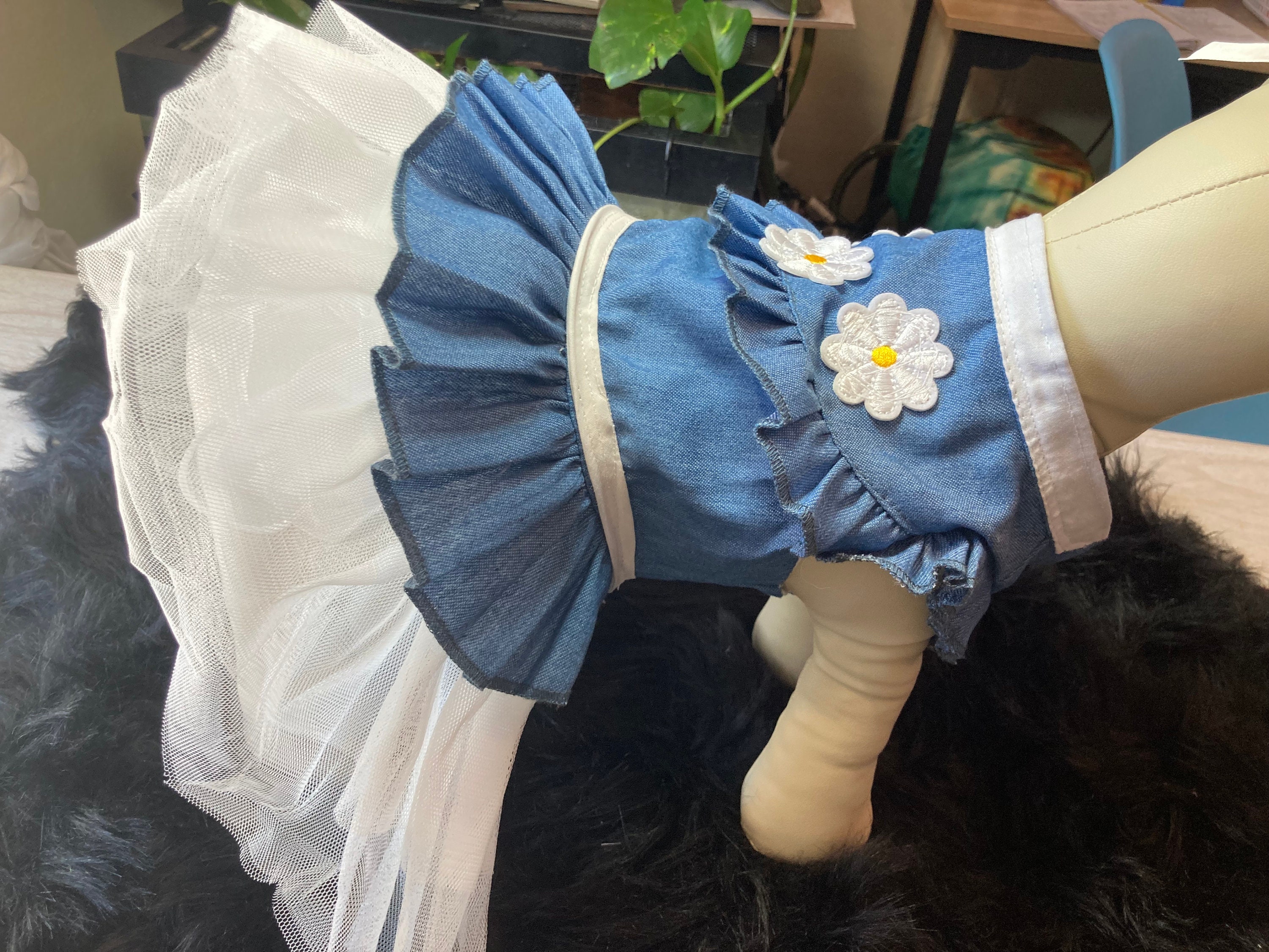 Denim Dog Tutu Custom Dress With Embroidered Daisies Dog Wedding Dress ...