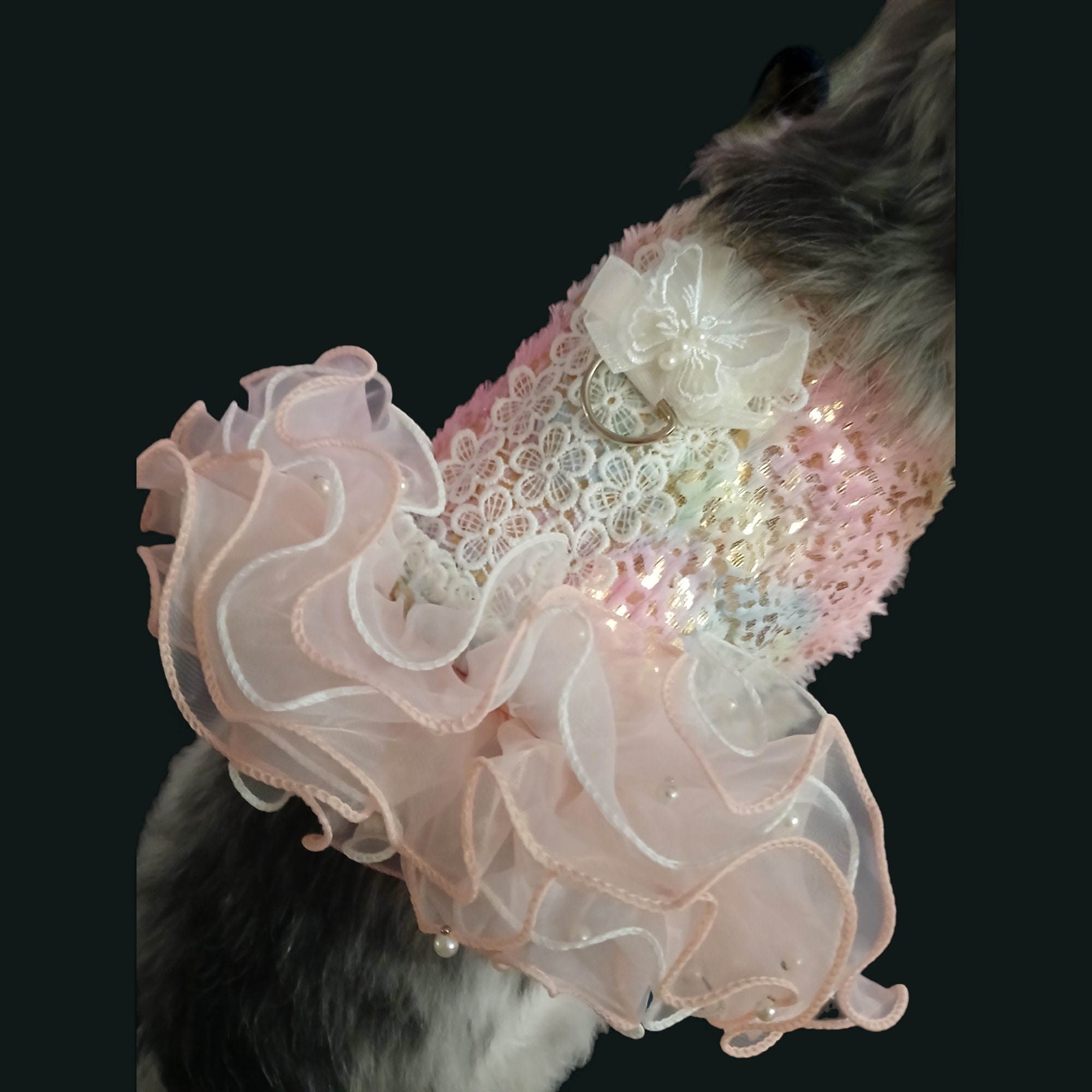 Pastel Rainbow Dog Harness Tutu Dress With Leash Attachment ...