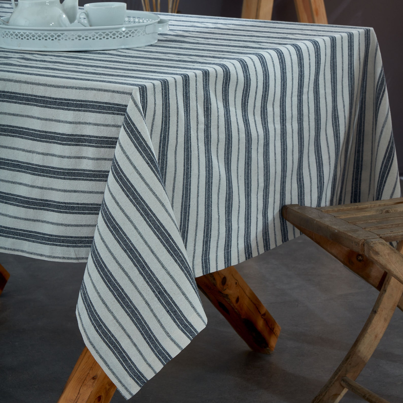 Colorful Striped Soft Rustic Tablecloth, Lacy Natural Cotton Table ...