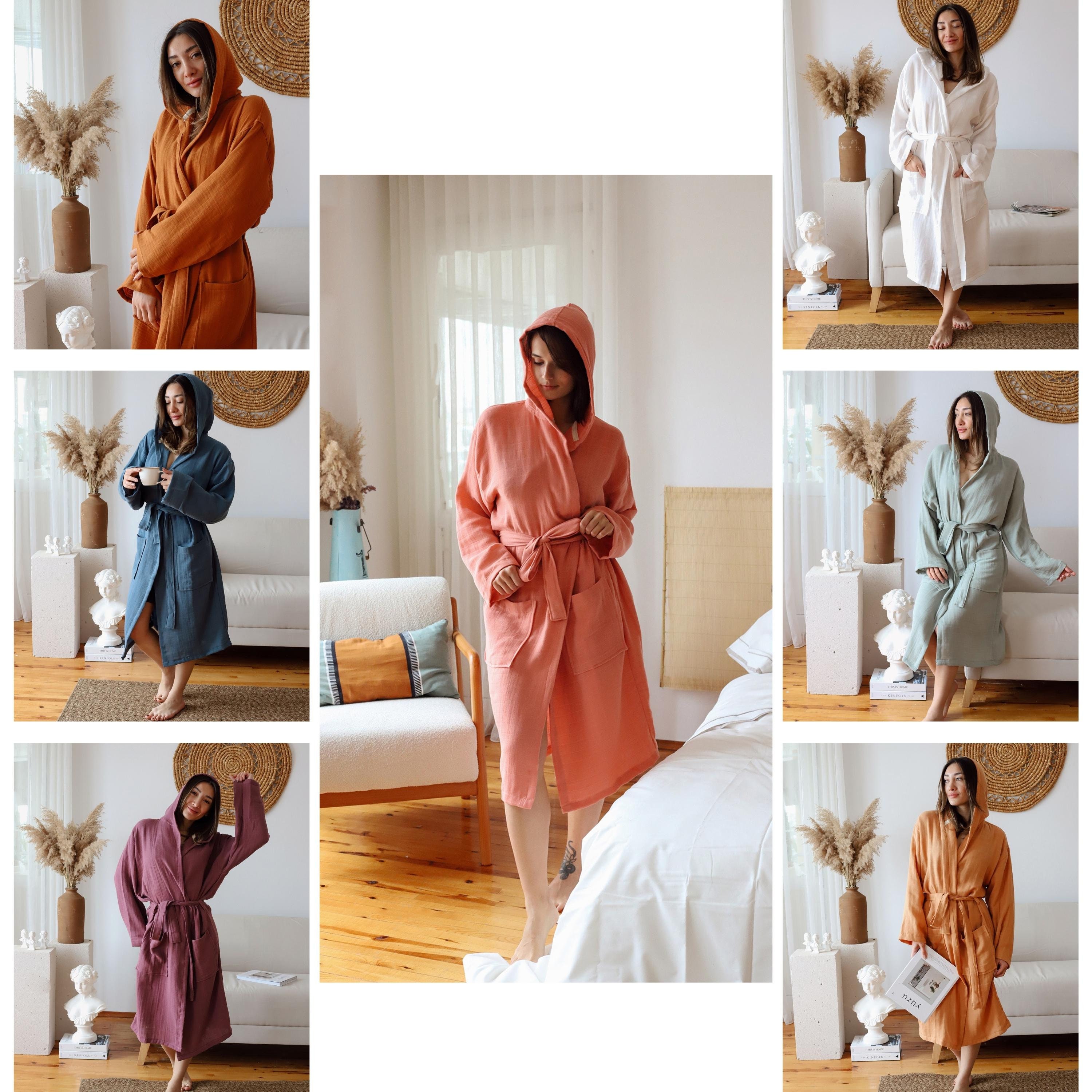 Turkish Cotton Gauze Hooded Robe, Lightweight Muslin Bathrobe - Etsy