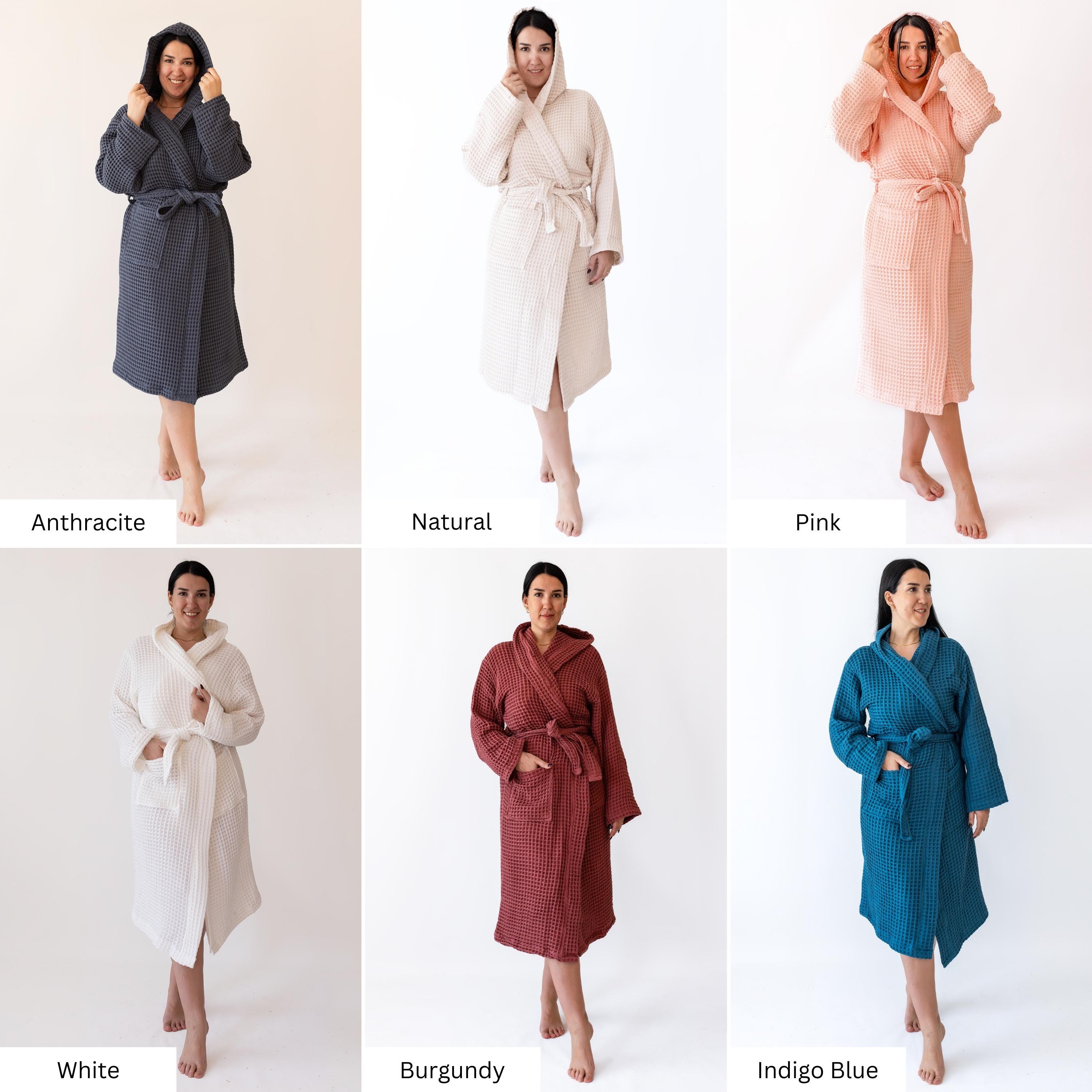 Indigo Blue Cotton Waffle Robe, Thick Hooded Spa Bathrobe - Etsy