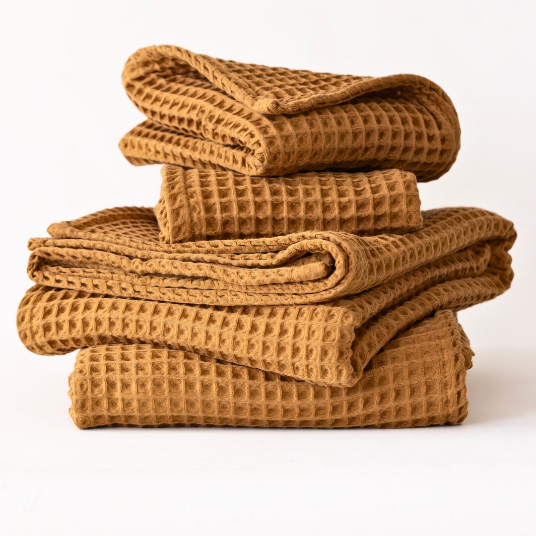 Caramel Waffle Towels Sets for Bathroom, Organic Turkish Cotton Luxury ...