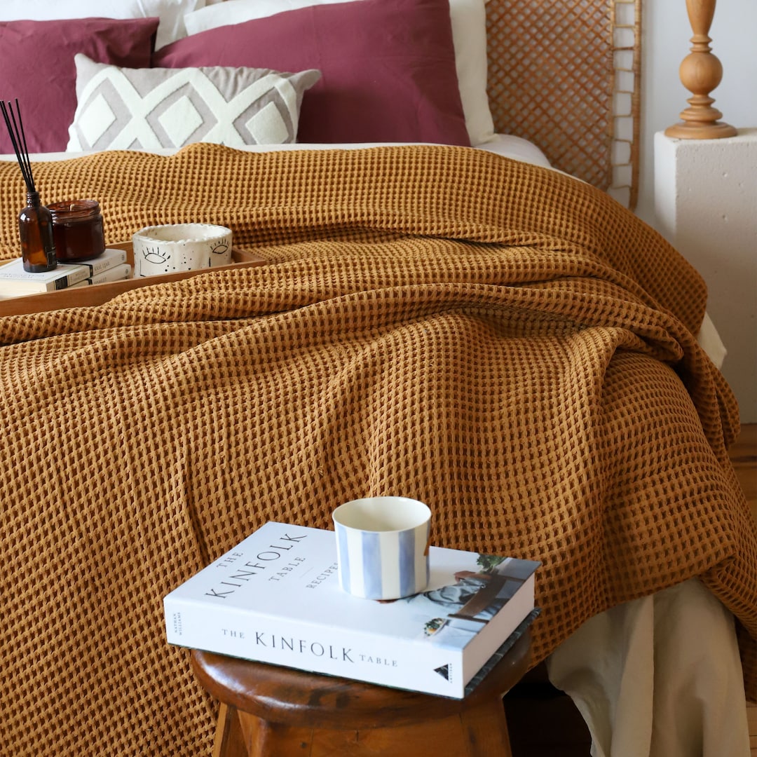 Waffle Weave Turkish Cotton Bedspread, Bohemian Queen Coverlet - Etsy