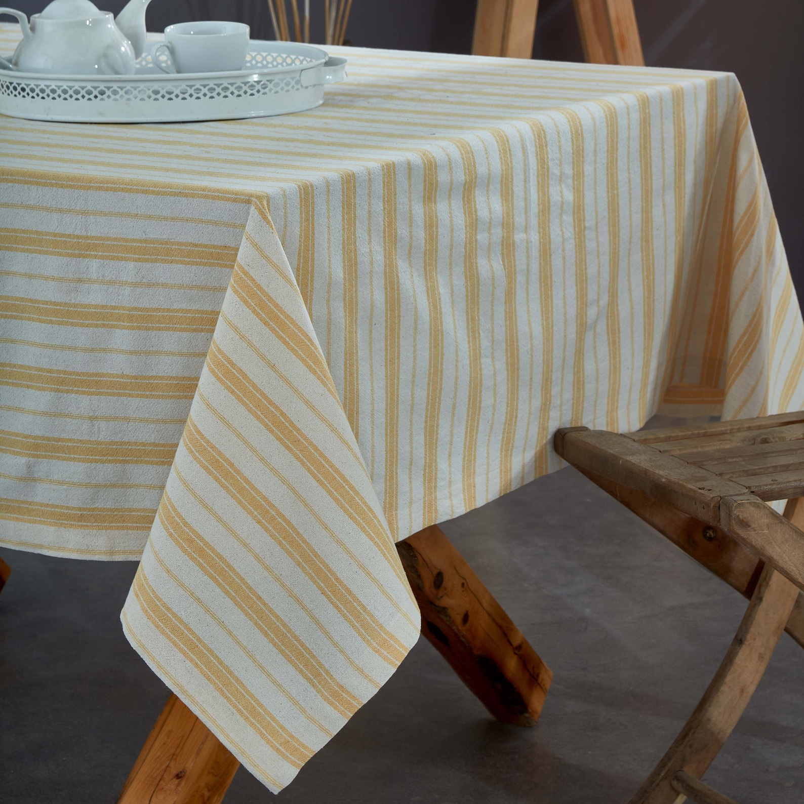 Colorful Striped Soft Rustic Tablecloth, Lacy Natural Cotton Table ...