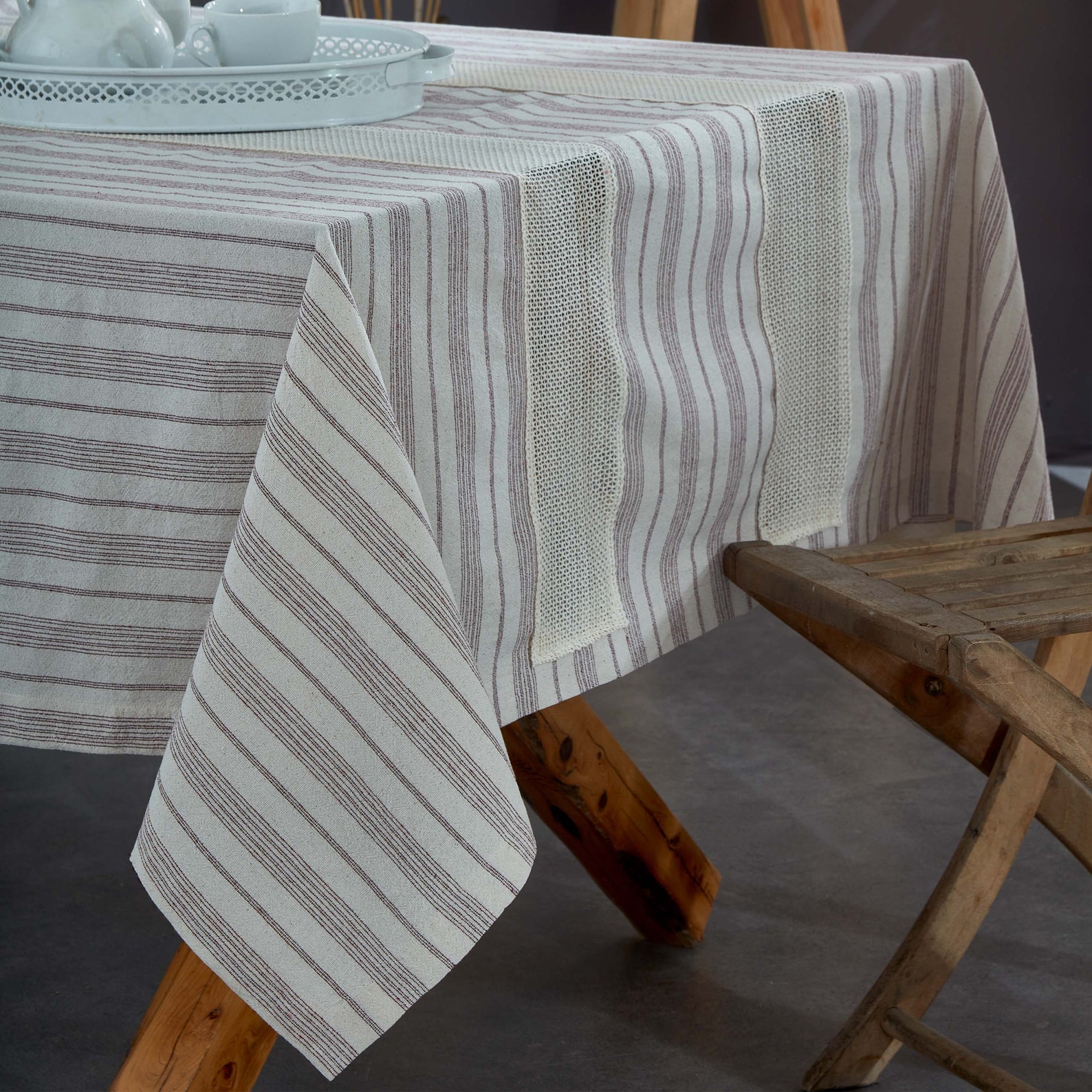 Colorful Striped Soft Rustic Tablecloth, Lacy Natural Cotton Table ...