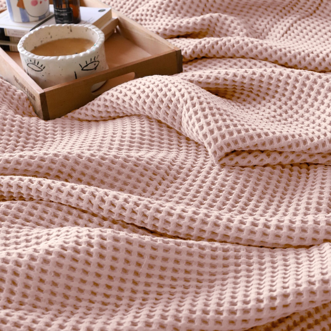 Pink Turkish Cotton Waffle Bed Cover, Queen/king Size, Summer Blanket ...