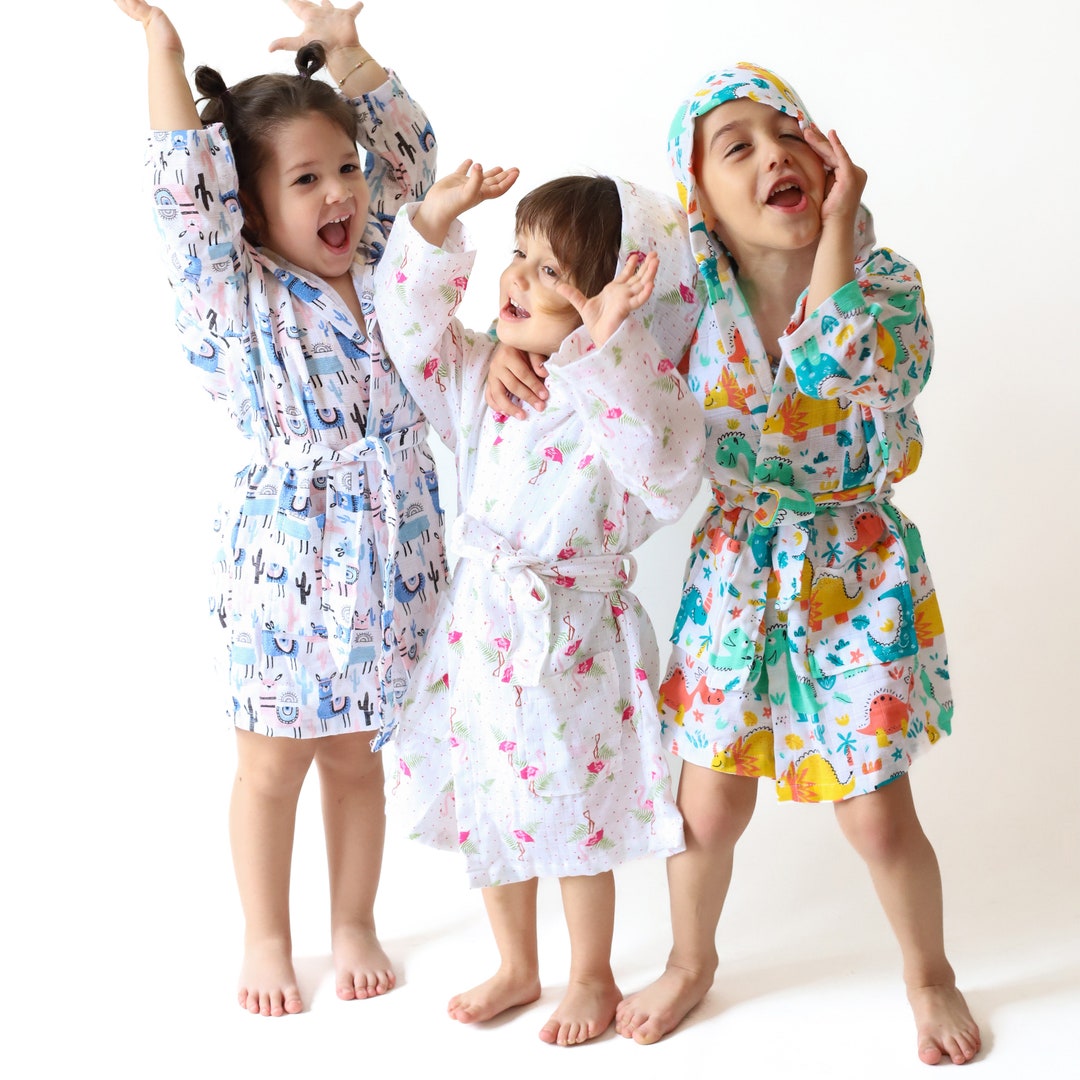 2 Layer Muslin Patterned Kids Bathrobe, Soft Turkish Cotton Elegant ...
