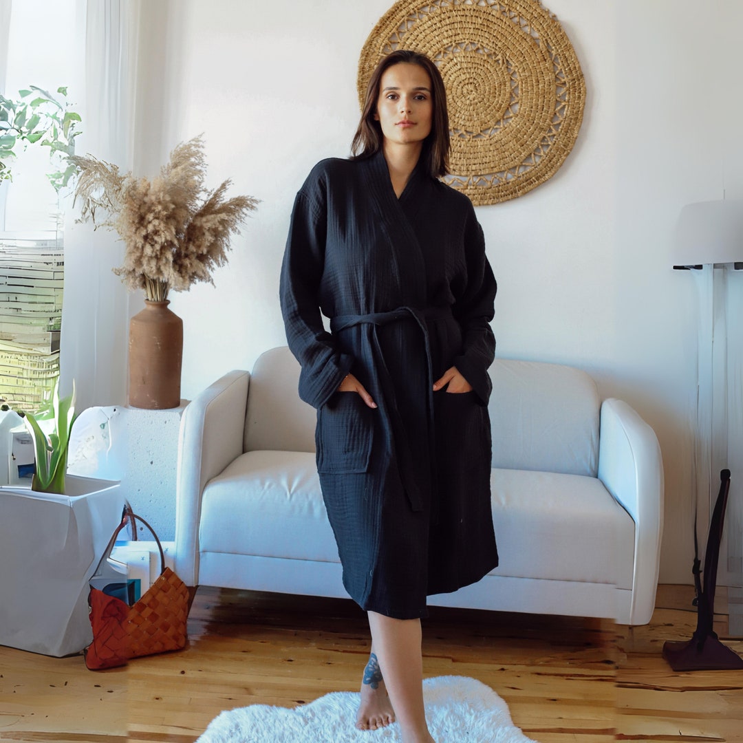 Oversized Muslin Cotton Robe: Lightweight Spa Kimono With Pockets - Etsy