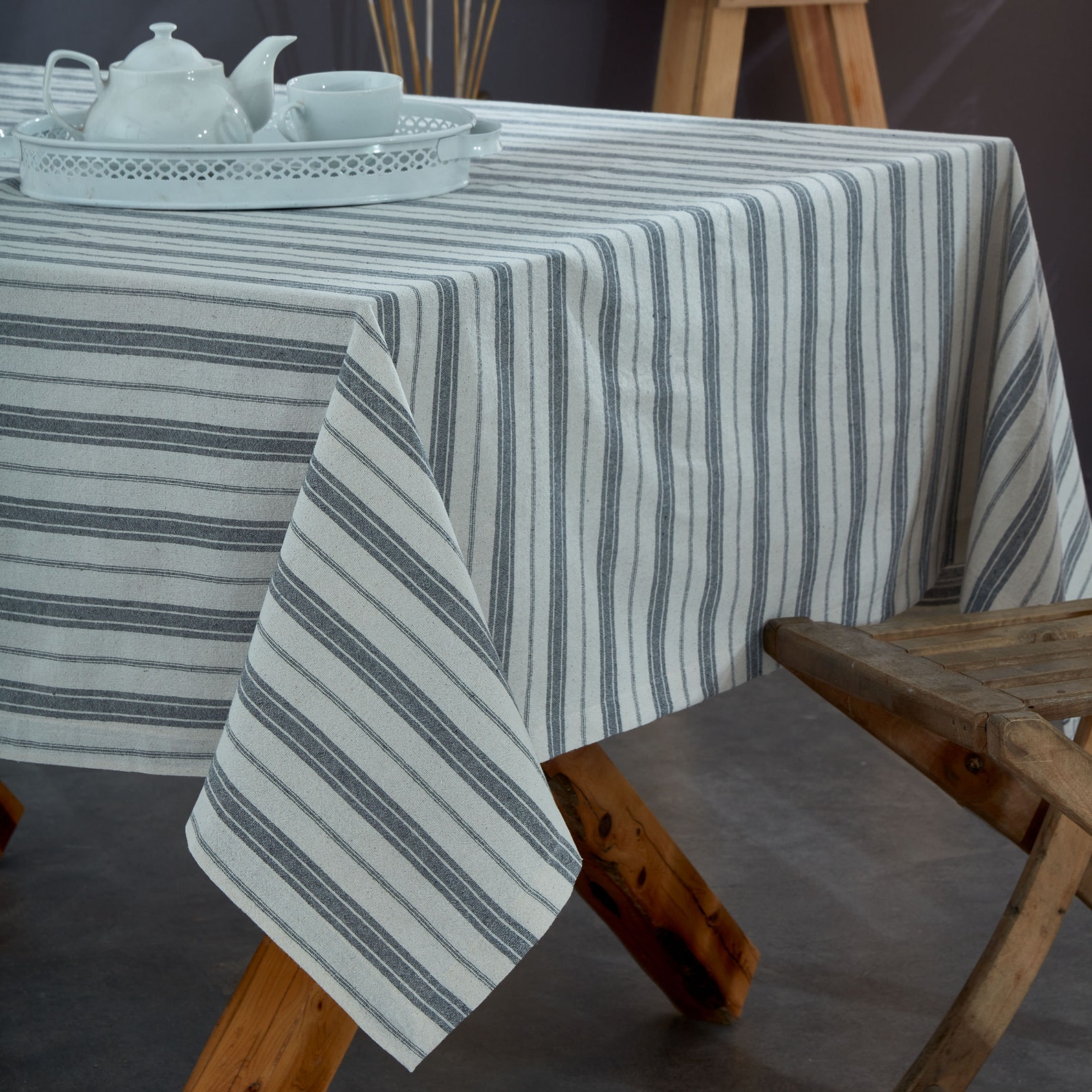 Colorful Striped Soft Rustic Tablecloth, Lacy Natural Cotton Table ...