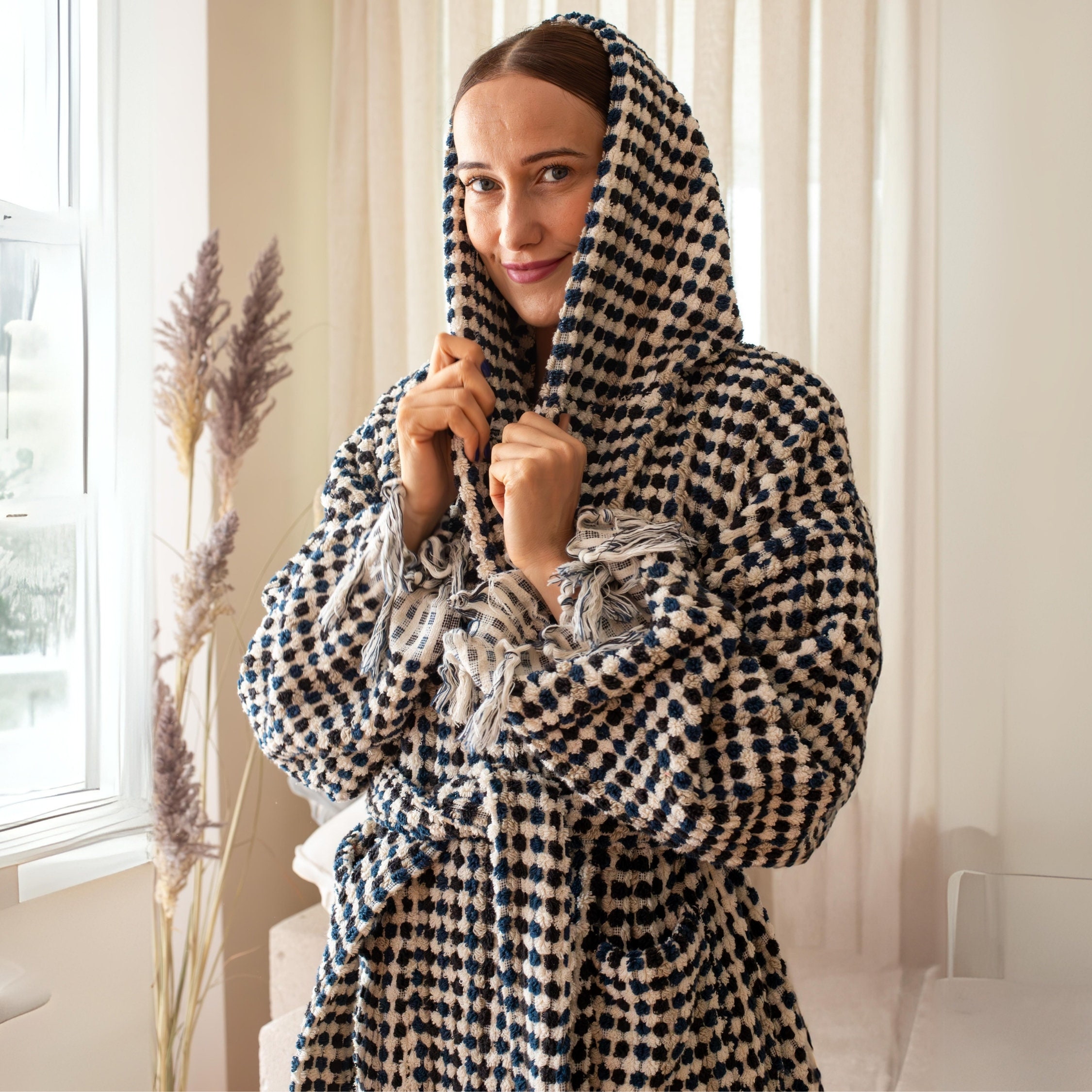 Handmade Cotton Bubble Bathrobe: Thick Hooded Towel Robe - Etsy